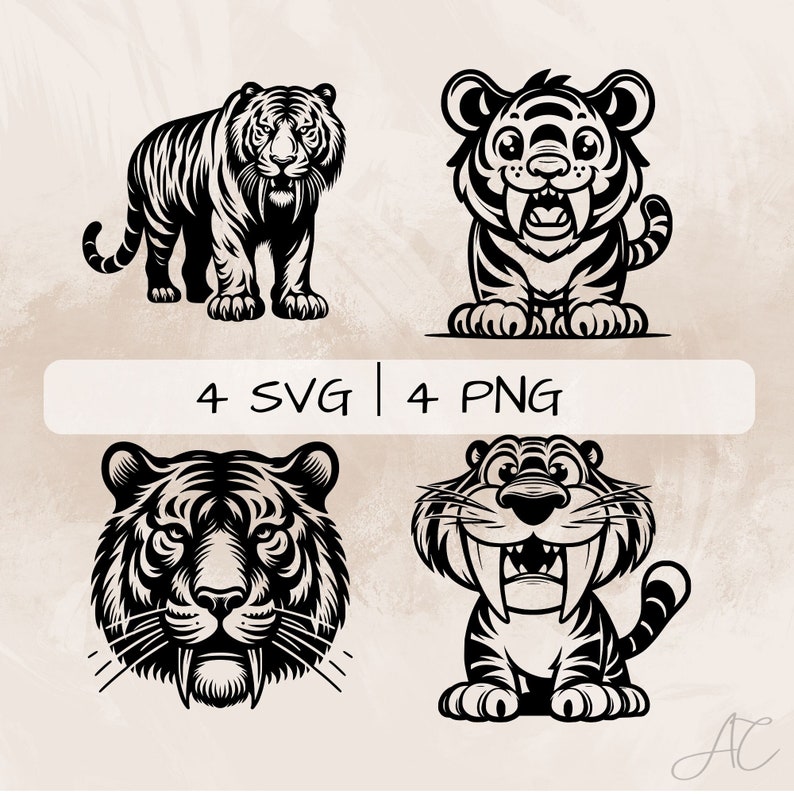Saber Tooth Tiger SVG Bundle, Cute Saber Tooth PNG, Saber Tooth Face ...