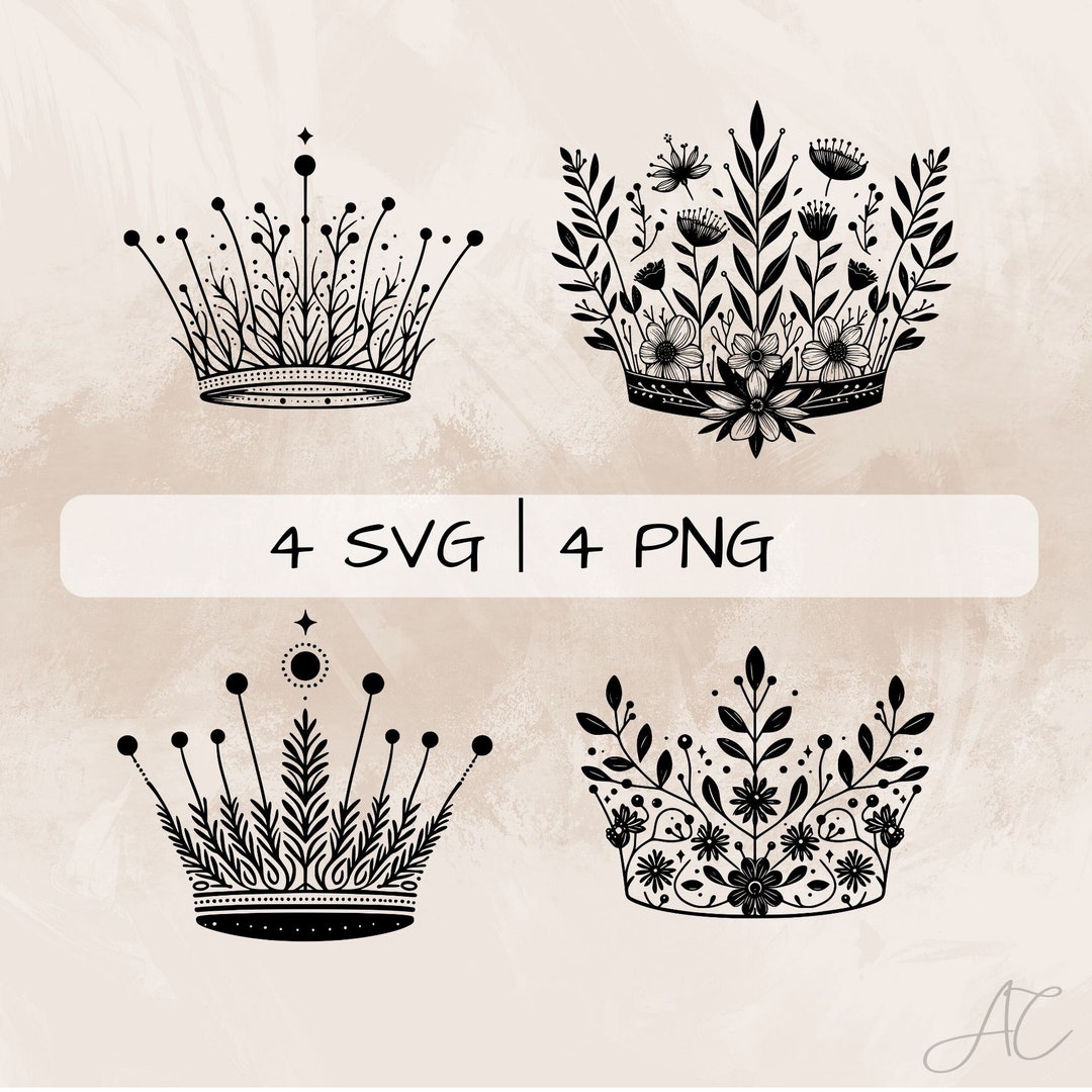 Crown SVG Bundle, Crown of Flowers PNG, Tiara Crown Clipart ,hand Drawn ...