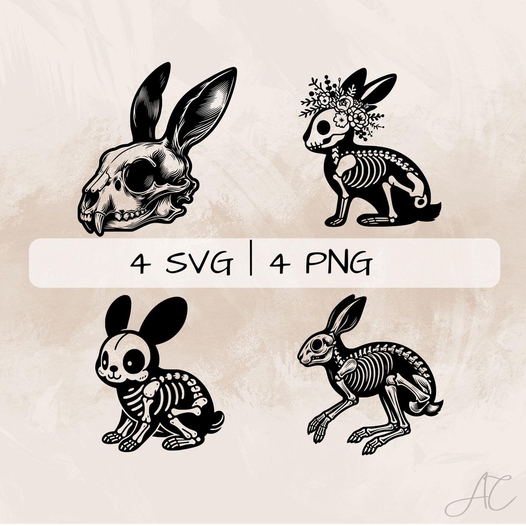 Rabbit SVG Bundle, Rabbit Skeleton PNG, Floral Rabbit Skeleton Clipart ...