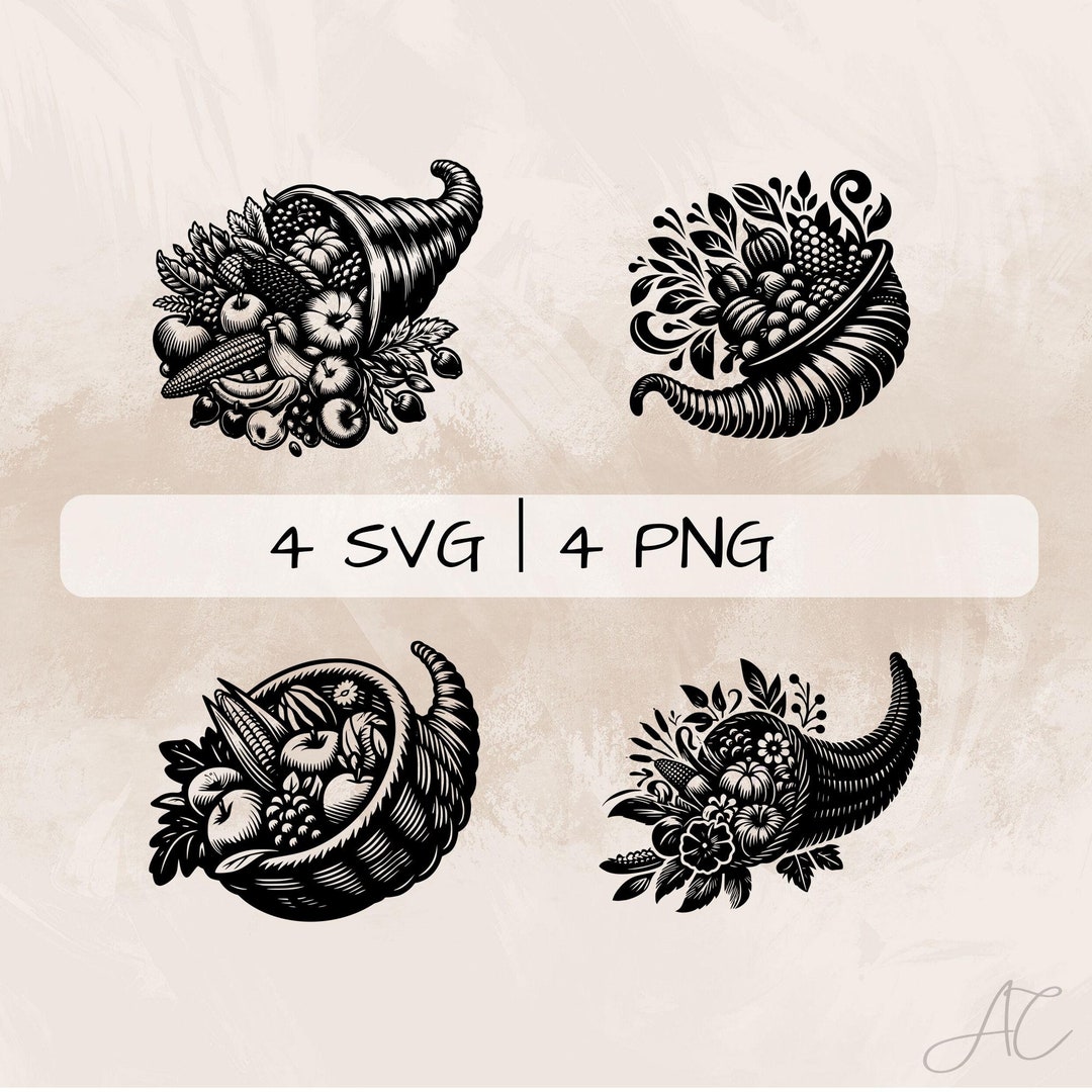 Cornucopia SVG Bundle, Horn of Plenty PNG ,cornucopia Clipart, Hand ...