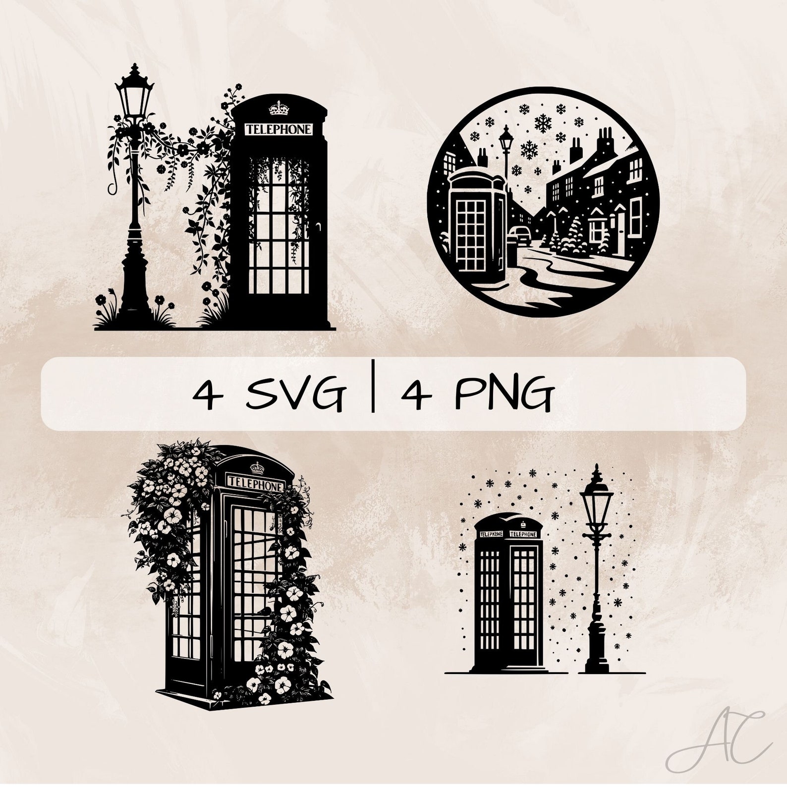 Phone Booth SVG Bundle, Phonebooth PNG, Street Lamp Clipart, Hand Drawn ...