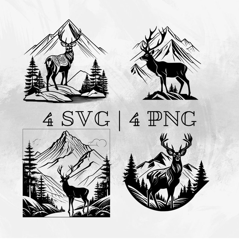 Mountain With a Deer SVG Mountain SVG Deer SVG Vector Hand - Etsy