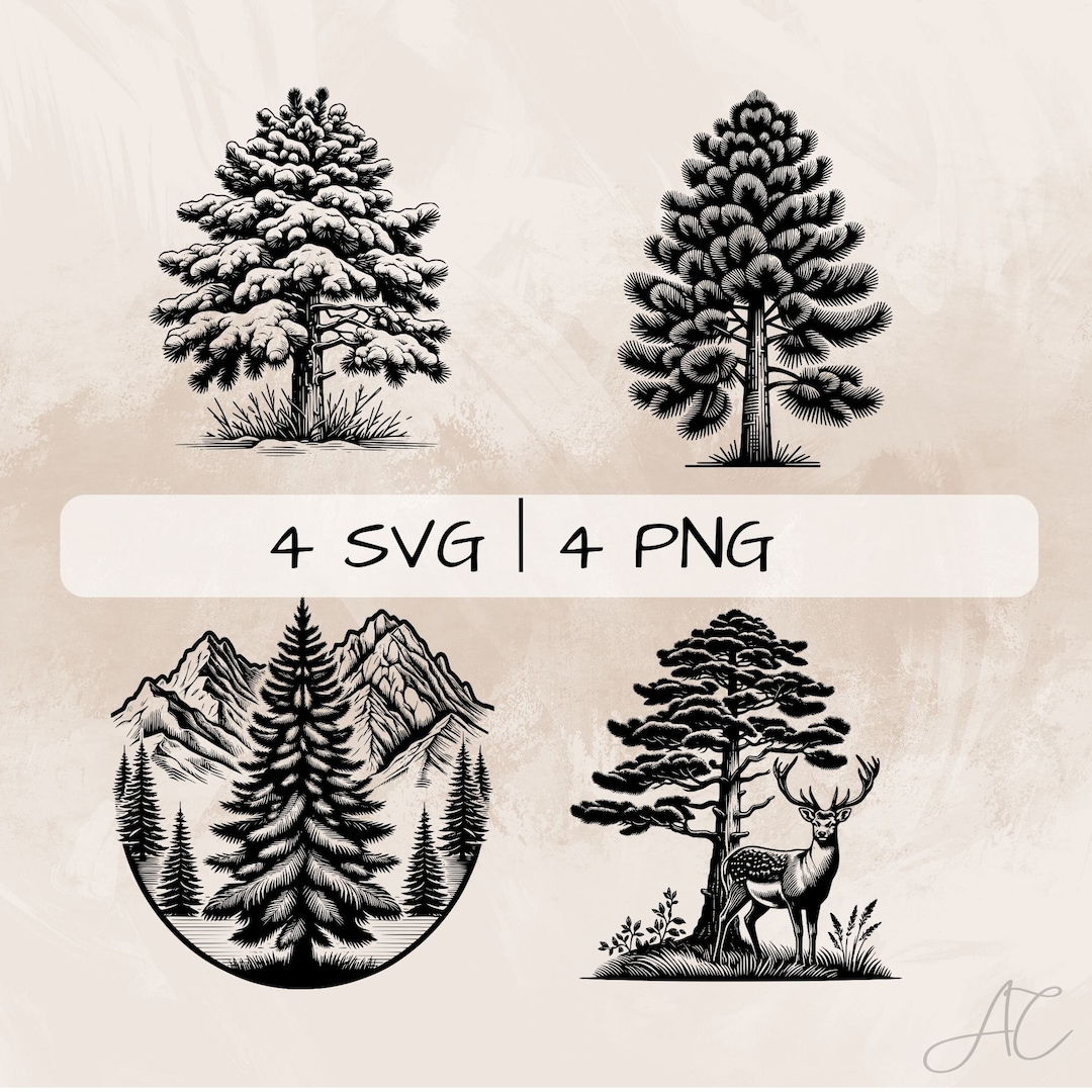 Pine Tree SVG Bundle, Pine Tree and Mountains PNG, Pine Tree and Snow ...