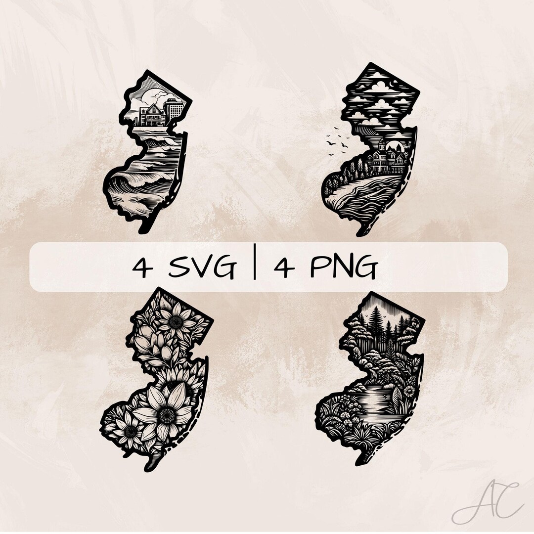 New Jersey Map Outline: Hand-drawn SVG PNG Clipart Bundle - Etsy