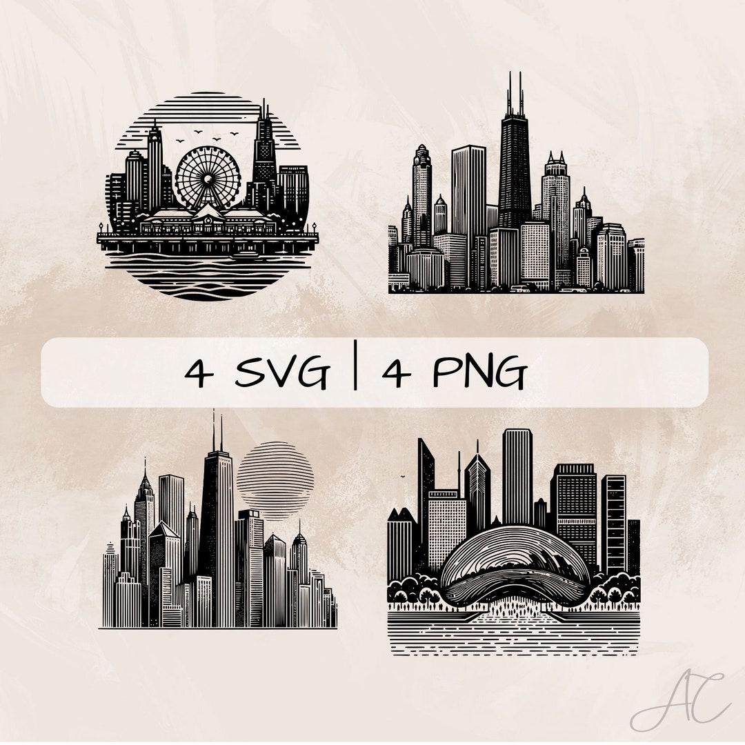 Chicago SVG Bundle, Chicago Cloud Gate PNG, Chicago Navy Pier Clipart ...