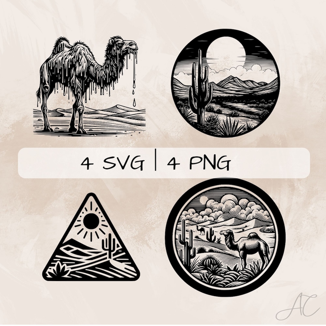 Desert SVG Bundle, Desert Scene PNG, Desert and Cactus Clipart, Hand ...