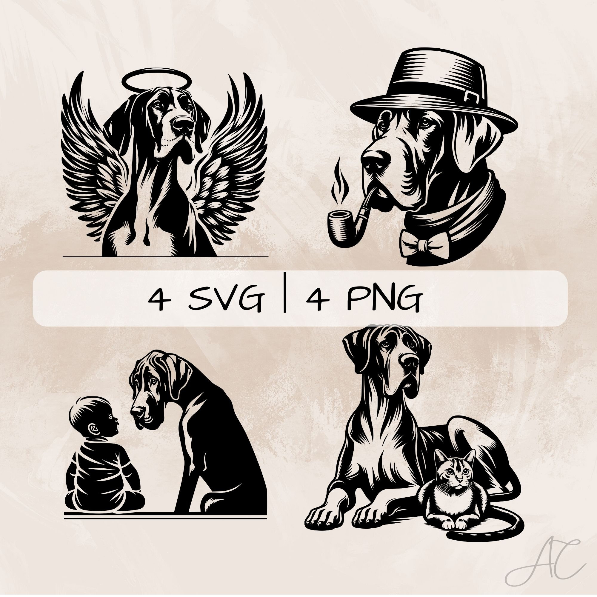 Great Dane SVG Bundle, Great Dane With Wings PNG, Great Dane With Hat ...