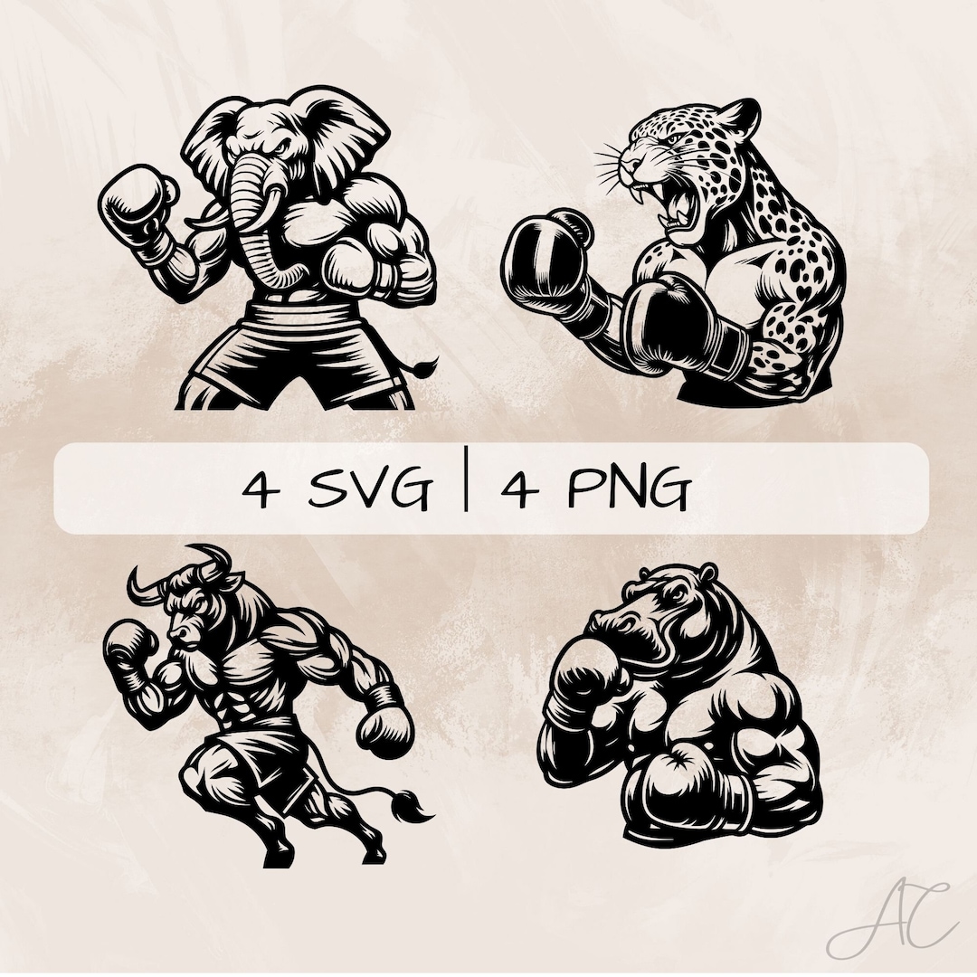 Boxing Animals SVG Bundle, Boxing PNG, Strong Animals Clipart, Hand ...