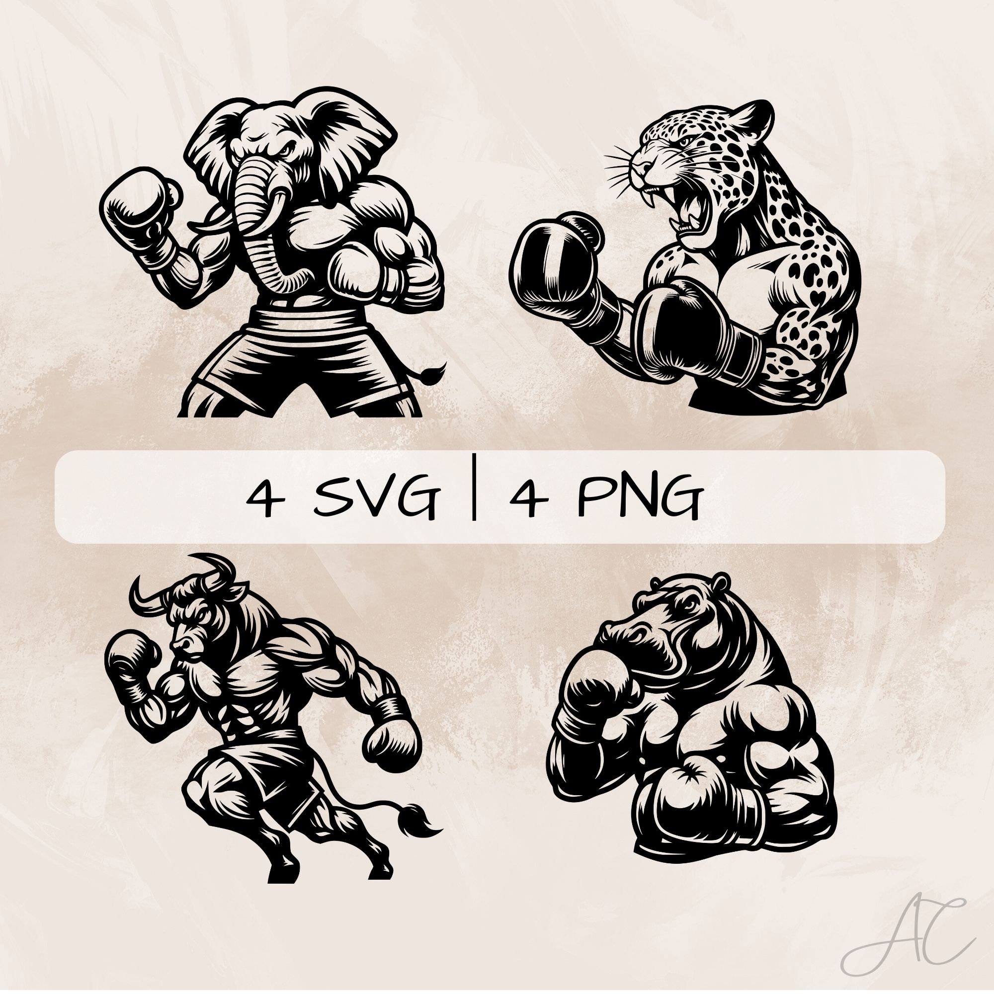 Boxing Animals SVG Bundle, Boxing PNG, Strong Animals Clipart, Hand ...