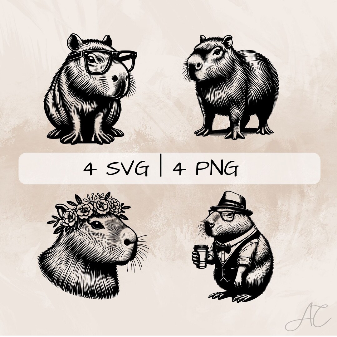 Capybara SVG Bundle, Capybara With Hat PNG, Floral Capybara Clipart ...