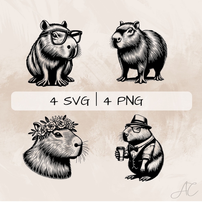 Capybara SVG Bundle, Capybara With Hat PNG, Floral Capybara Clipart ...