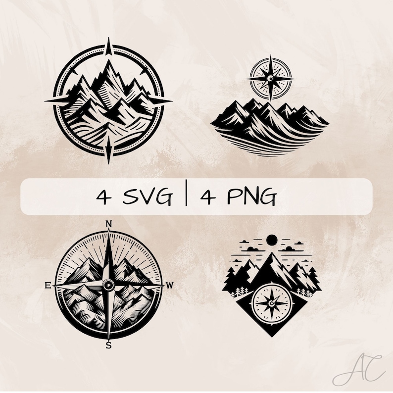 Mountain With Compass SVG Bundle, Compass SVG , Mountain Clipart ...