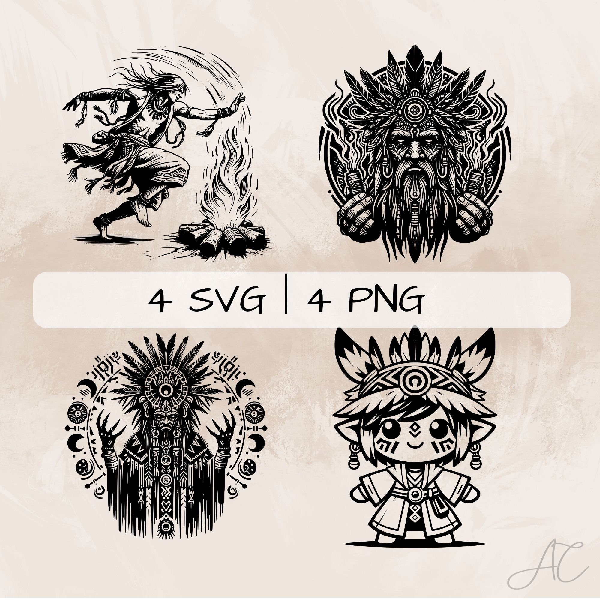 Shaman SVG, Shaman Face PNG, Shaman and Fire Clipart, Hand Drawn Shaman ...