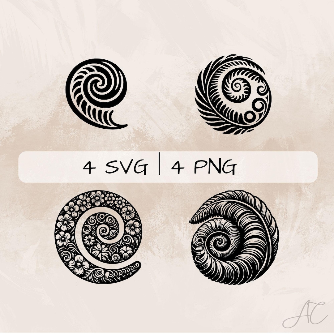 Koru SVG Bundle, Koru Symbol PNG ,maori Clipart, Hand Drawn Koru ...