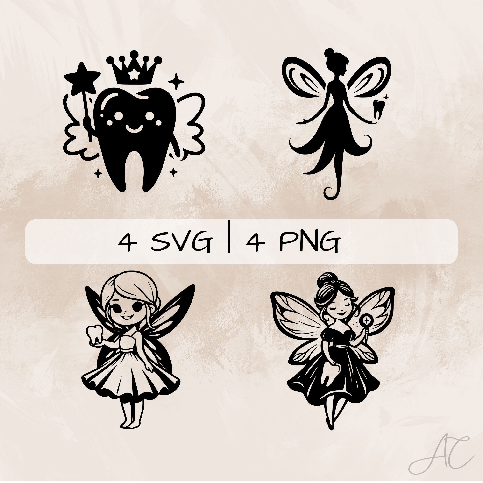 Tooth Fairy SVG Bundle, Tooth PNG, Fairy Clipart, Hand Drawn Tooth ...