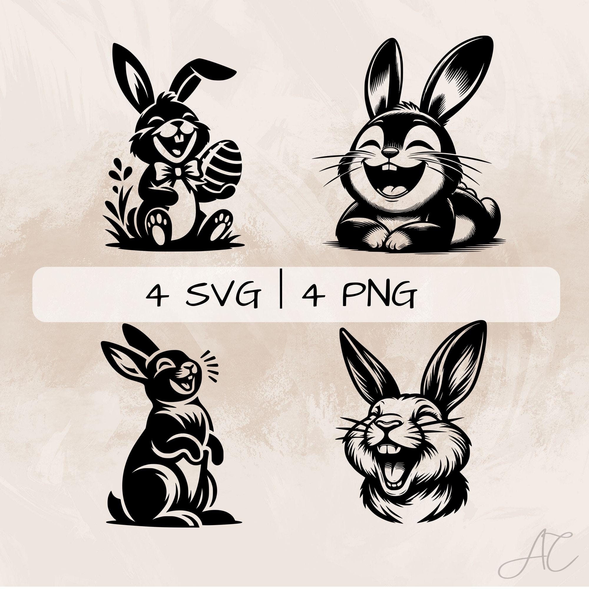 Rabbit SVG Bundle, Laughing Rabbit PNG ,smiling Rabbit Clipart, Hand ...