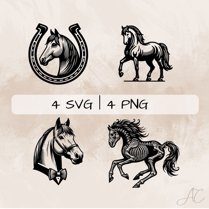 Horse SVG Bundle, Horse Skeleton PNG, Horse Face Clipart, Hand Drawn ...