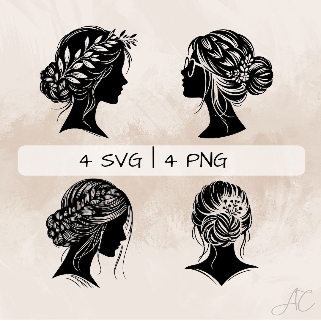 Braided Bun SVG Bundle, Bun PNG, Bun Hair Style Clipart, Hand Drawn ...