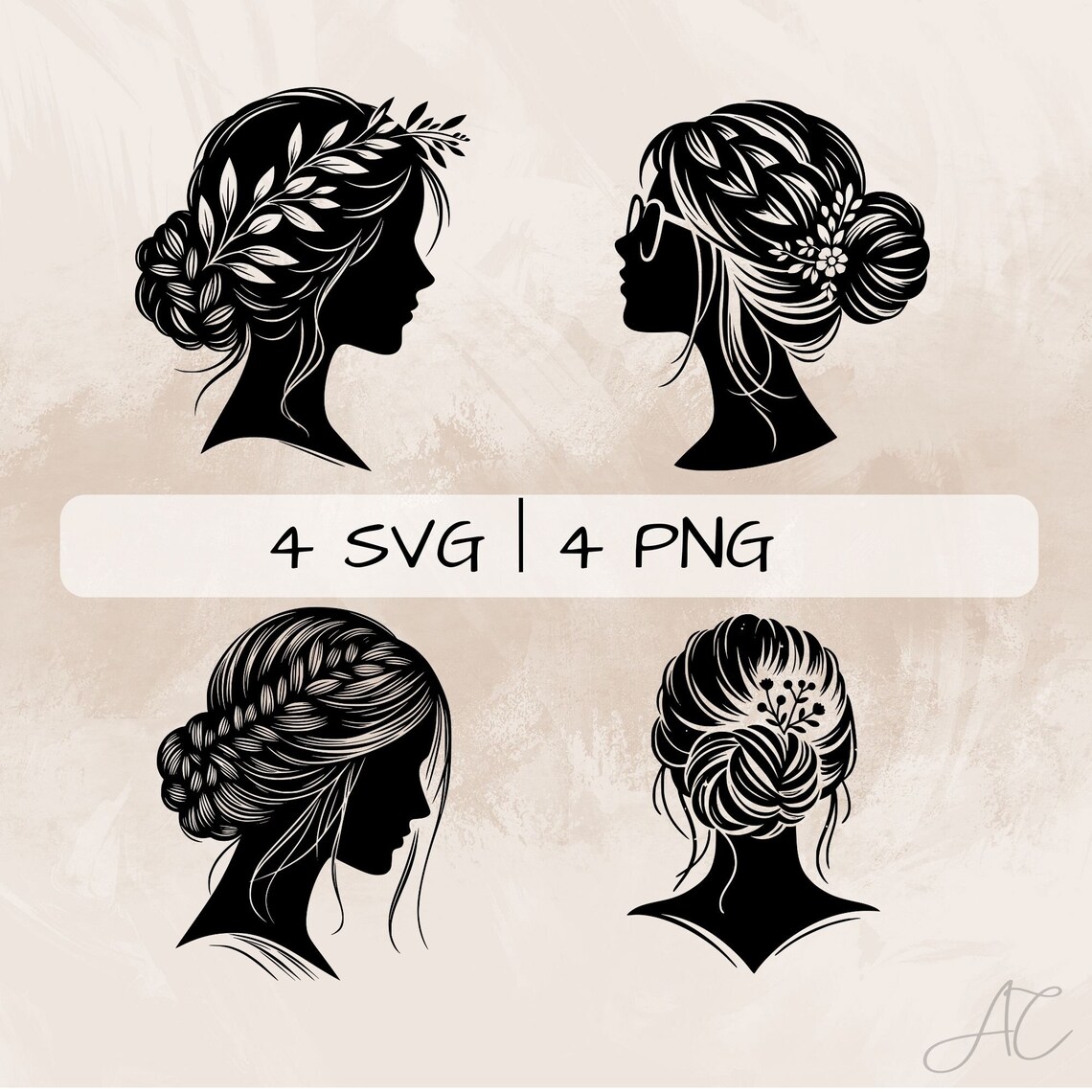 Braided Bun SVG Bundle, Bun PNG, Bun Hair Style Clipart, Hand Drawn ...