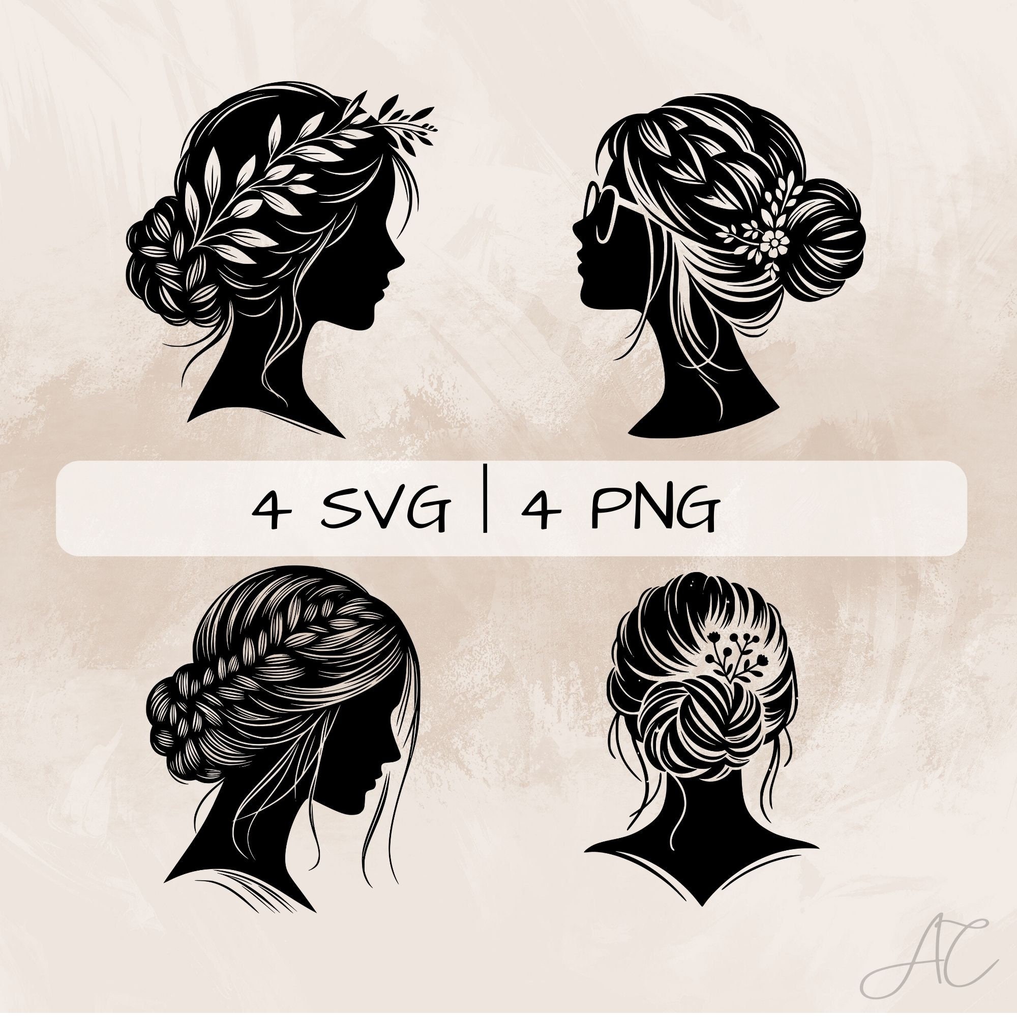 Braided Bun SVG Bundle, Bun PNG, Bun Hair Style Clipart, Hand Drawn ...