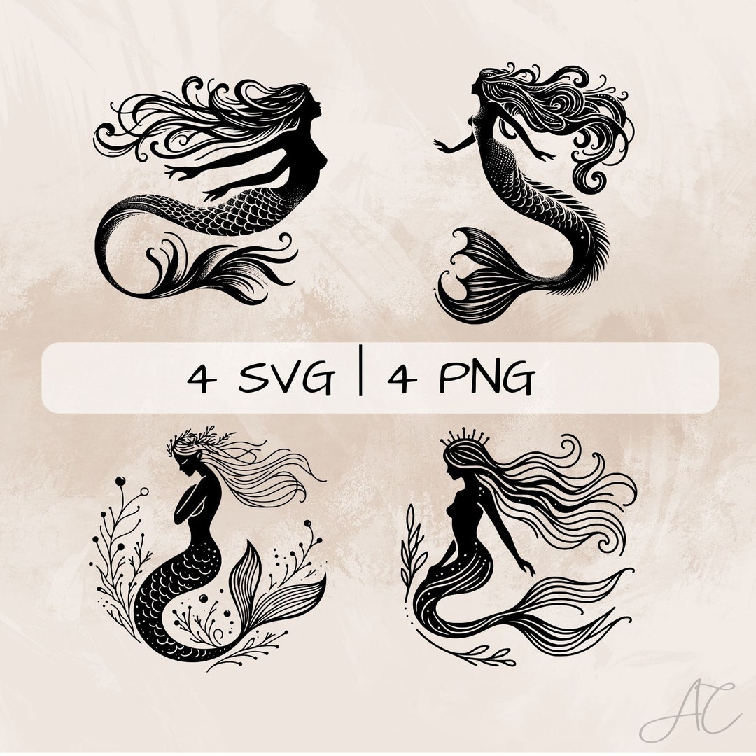 Mermaid SVG Bundle, Mermaid in Sea Clipart ,mermaid Queen PNG, Hand ...