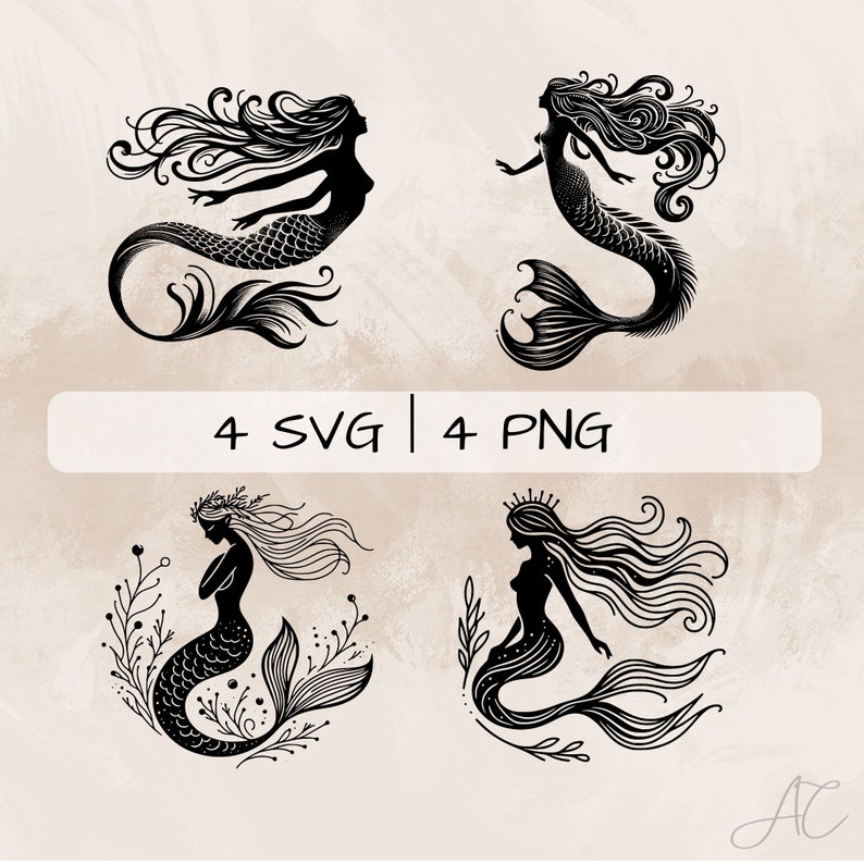 Mermaid SVG Bundle, Mermaid in Sea Clipart ,mermaid Queen PNG, Hand ...