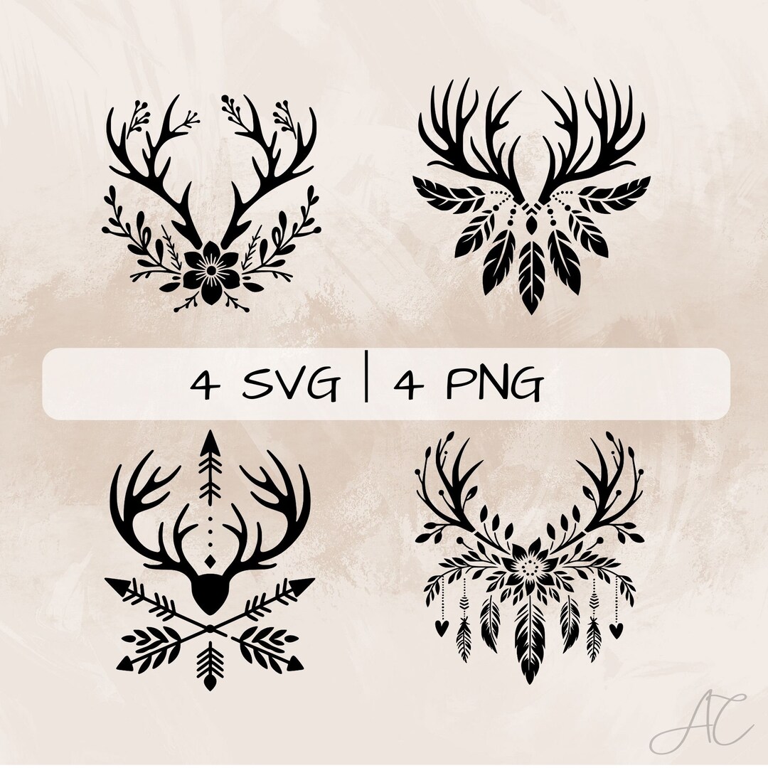 Deer Antlers SVG Bundle, Antlers and Feather PNG, Antlers With Flowers ...