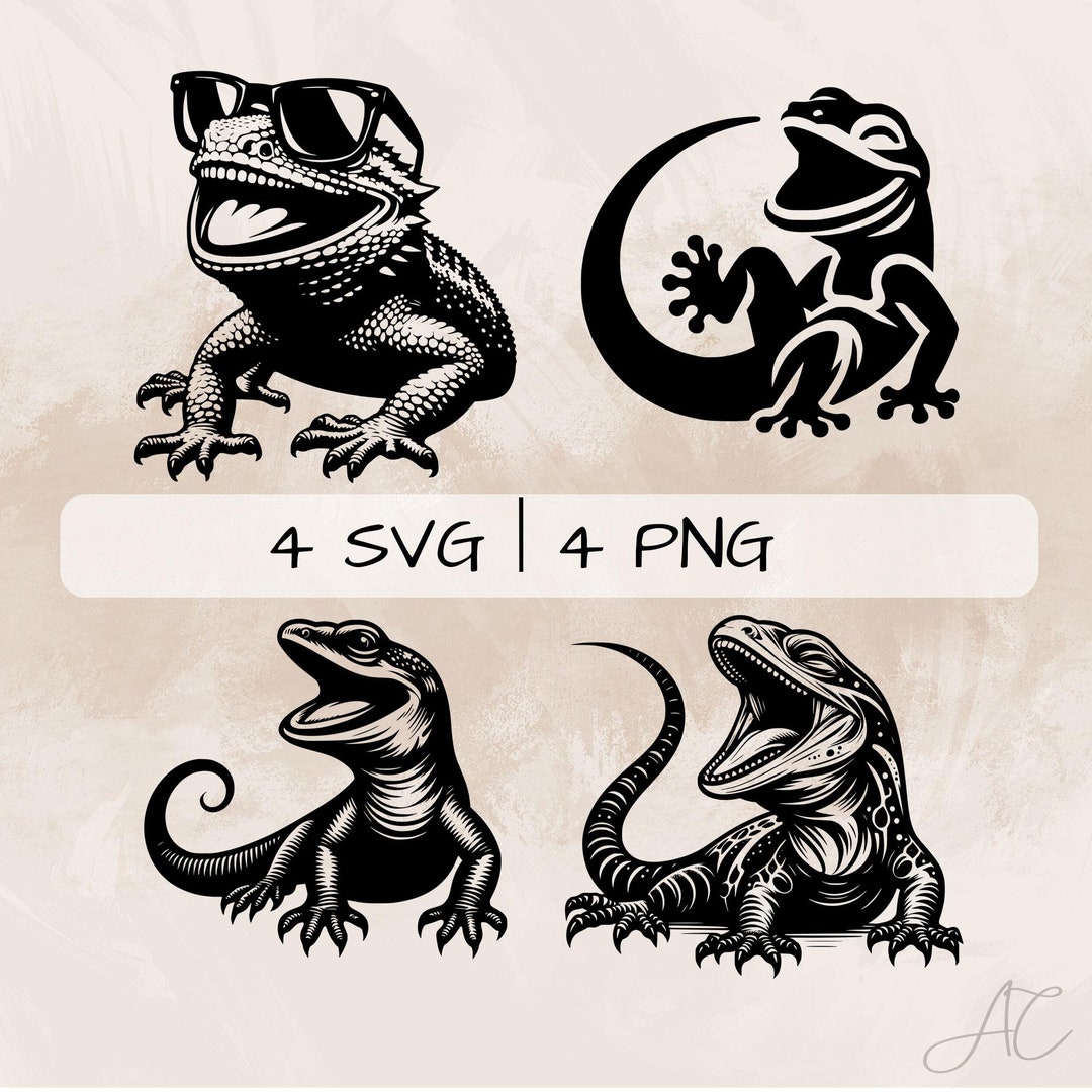 Lizard SVG Bundle, Laughing Lizard PNG ,smiling Lizard Clipart, Hand ...