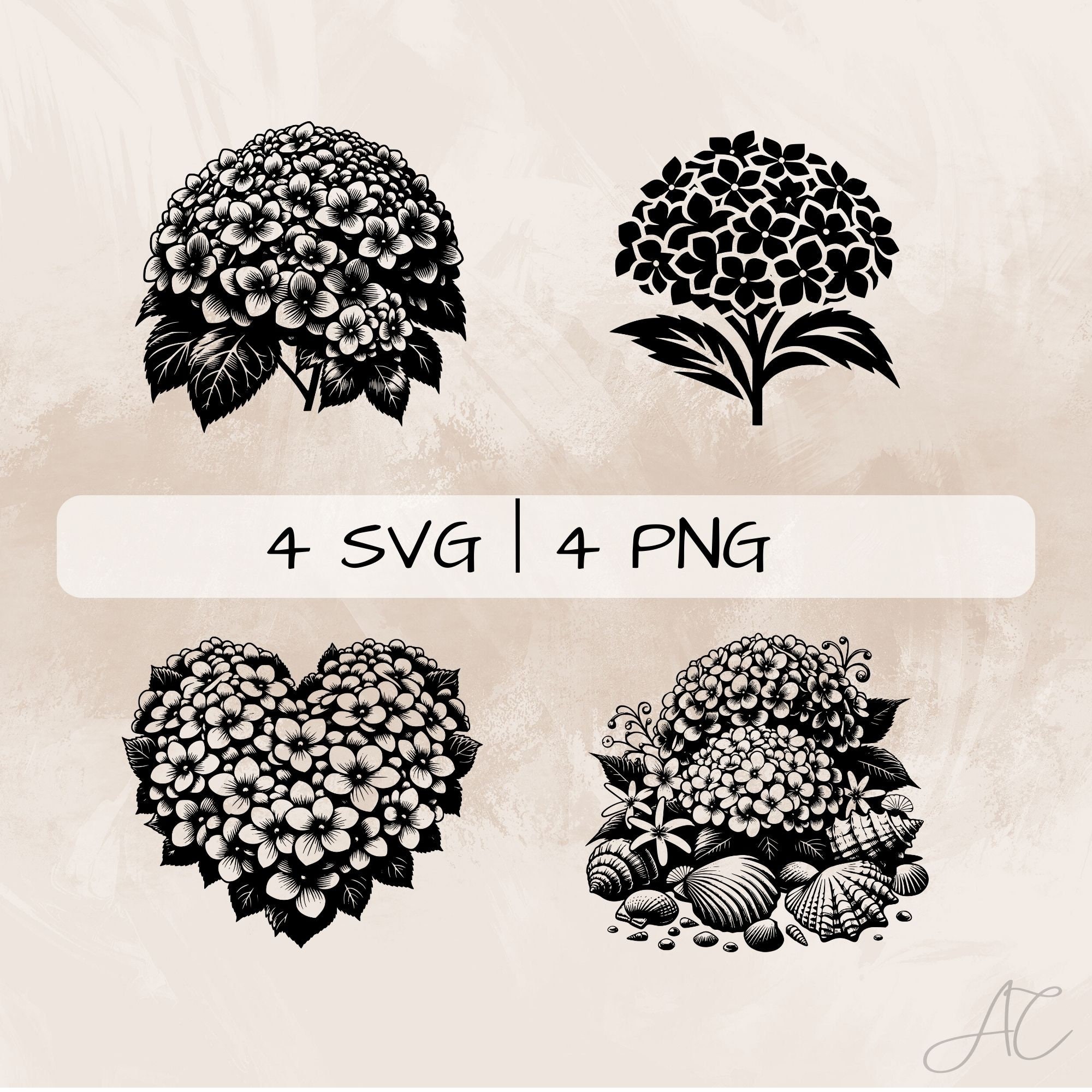 Hydrangea SVG Bundle, Hydrangeas PNG, Hydrangea and Heart Clipart ...