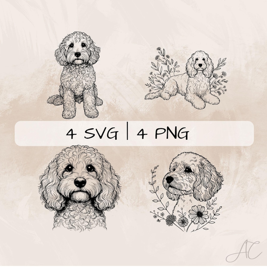 Delicate Cockapoo SVG Bundle, Cockapoo Line Art PNG, Cockapoo and ...