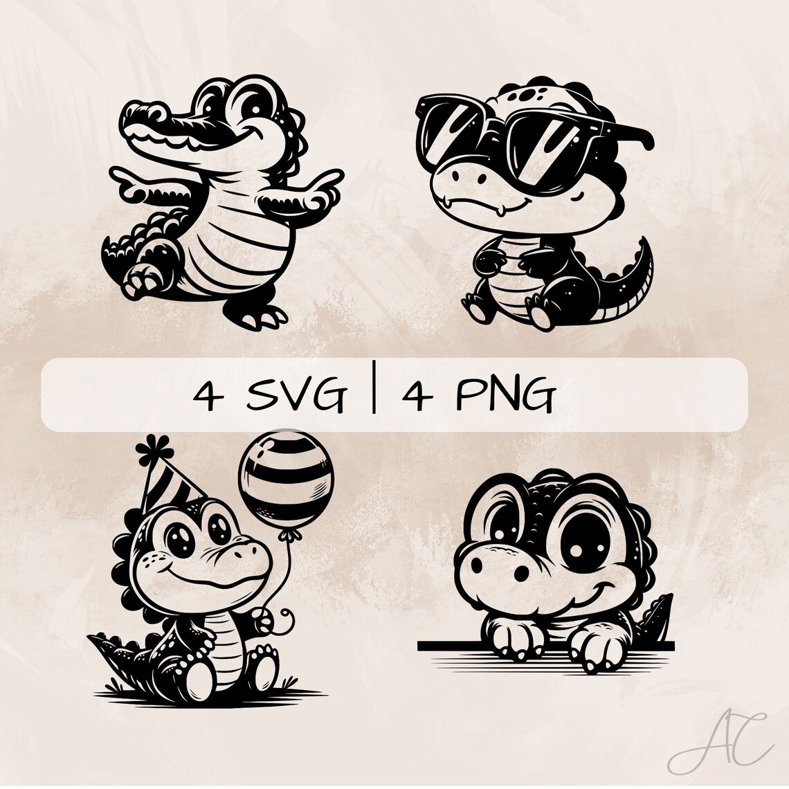 Alligator SVG Bundle, Crocodile PNG, Cute Alligator Clipart, Hand Drawn ...