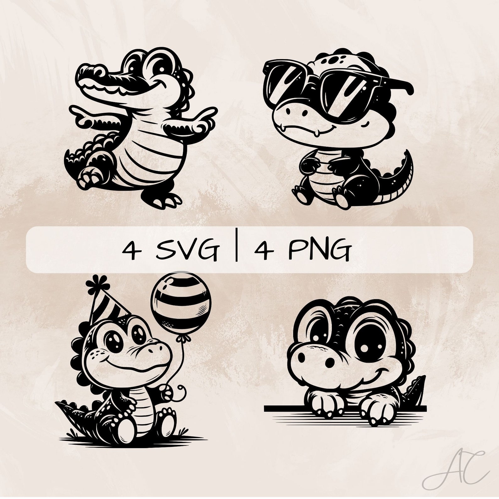 Alligator SVG Bundle, Crocodile PNG, Cute Alligator Clipart, Hand Drawn ...