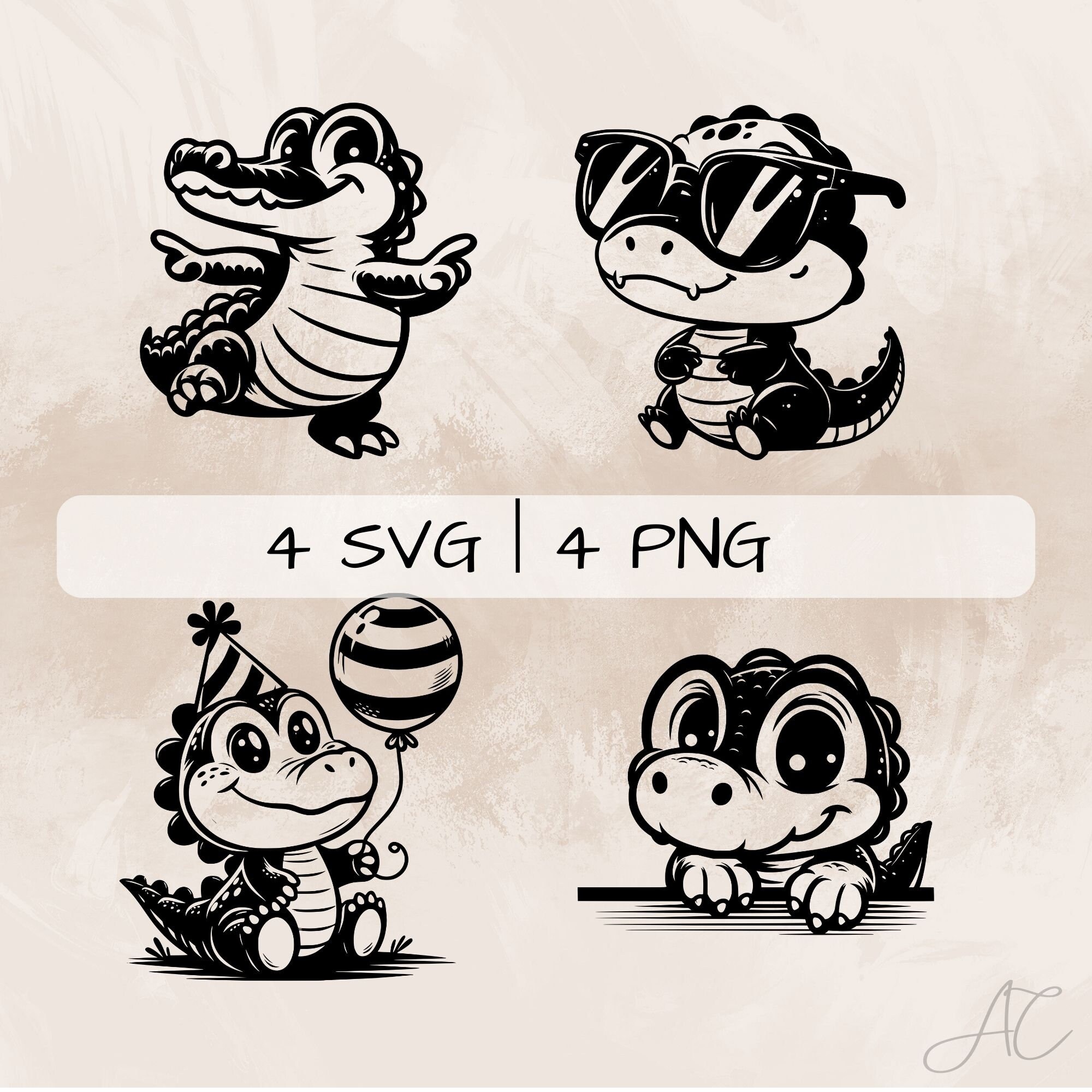 Alligator SVG Bundle, Crocodile PNG, Cute Alligator Clipart, Hand Drawn ...