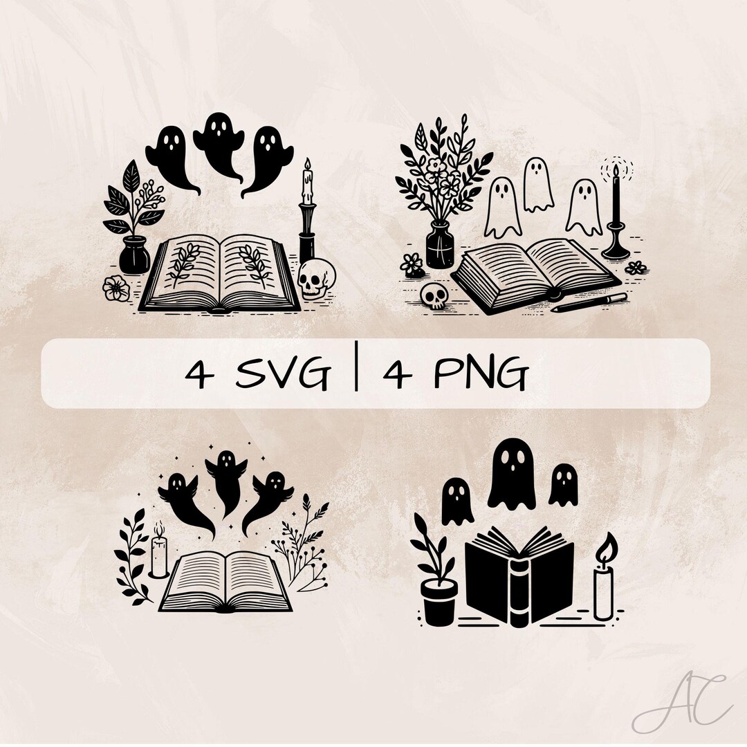 Book and Ghosts SVG Bundle, Spooky Book PNG, Halloween Book Clipart ...