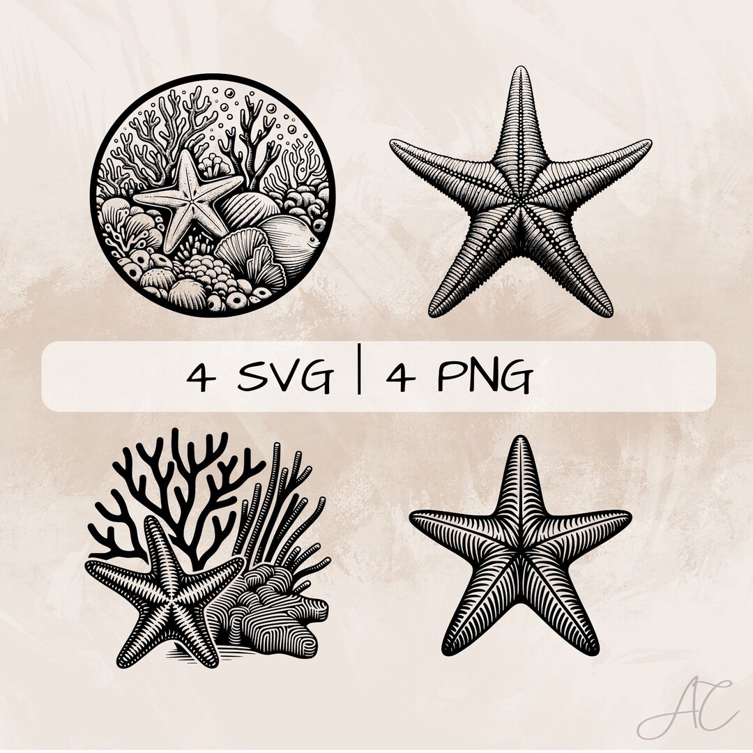 Starfish SVG Bundle, Starfish and Coral PNG, Starfish in Sea Clipart ...