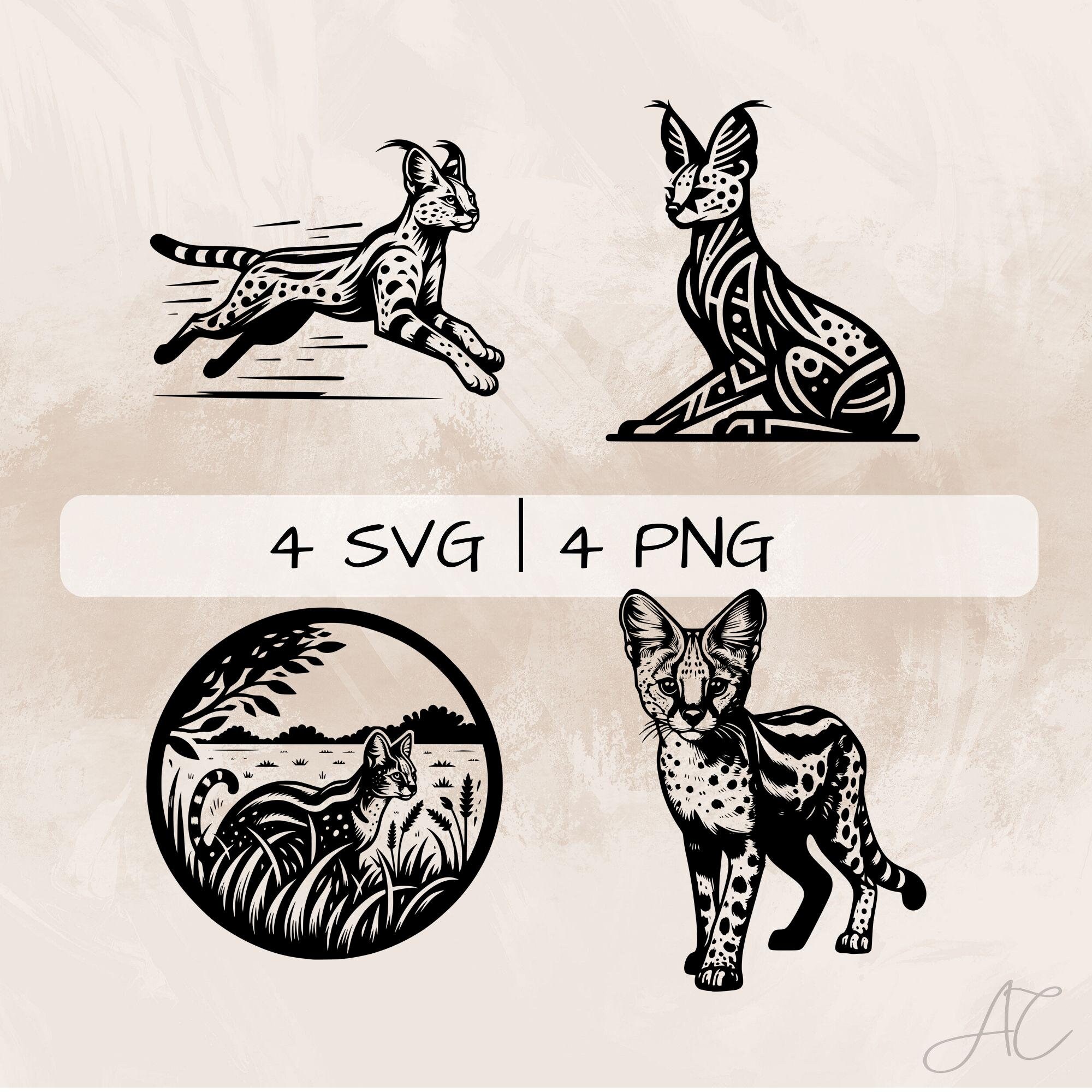 Serval SVG Bundle, Serval in Nature PNG ,serval Running Clipart, Hand ...