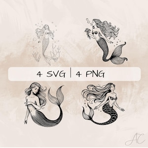 Mermaid SVG Bundle, Cute Mermaid PNG, Mermaid in Sea Clipart, Hand ...