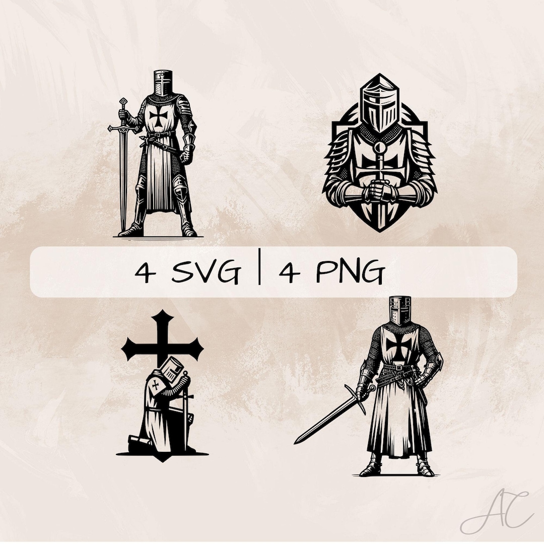 Templar Knight SVG Bundle, Knight PNG , Christian Knight Clipart, Hand ...