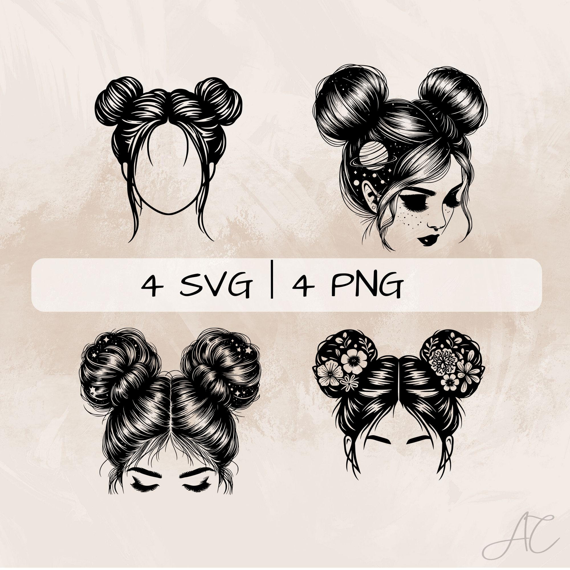 Space Buns SVG Bundle, Hair PNG ,space Buns Hairstyle Clipart, Hand ...