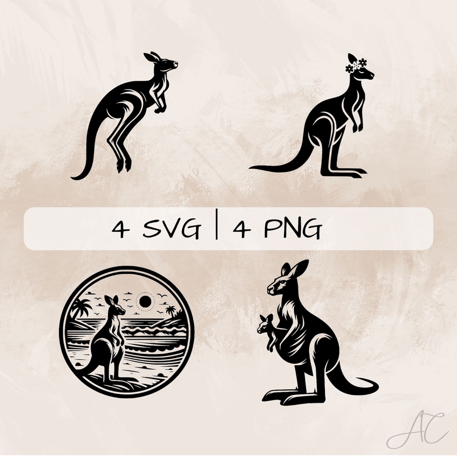 Kangaroo SVG Bundle Floral Kangaroo PNG Kangaroo Hopping - Etsy