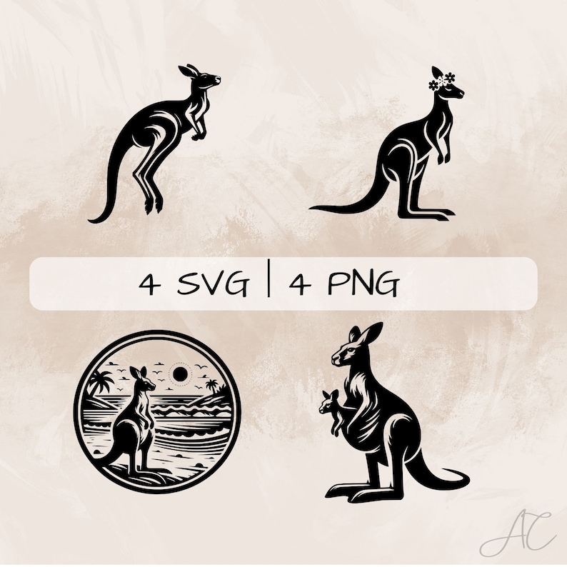 Kangaroo SVG Bundle, Floral Kangaroo PNG, Kangaroo Hopping Clipart ...