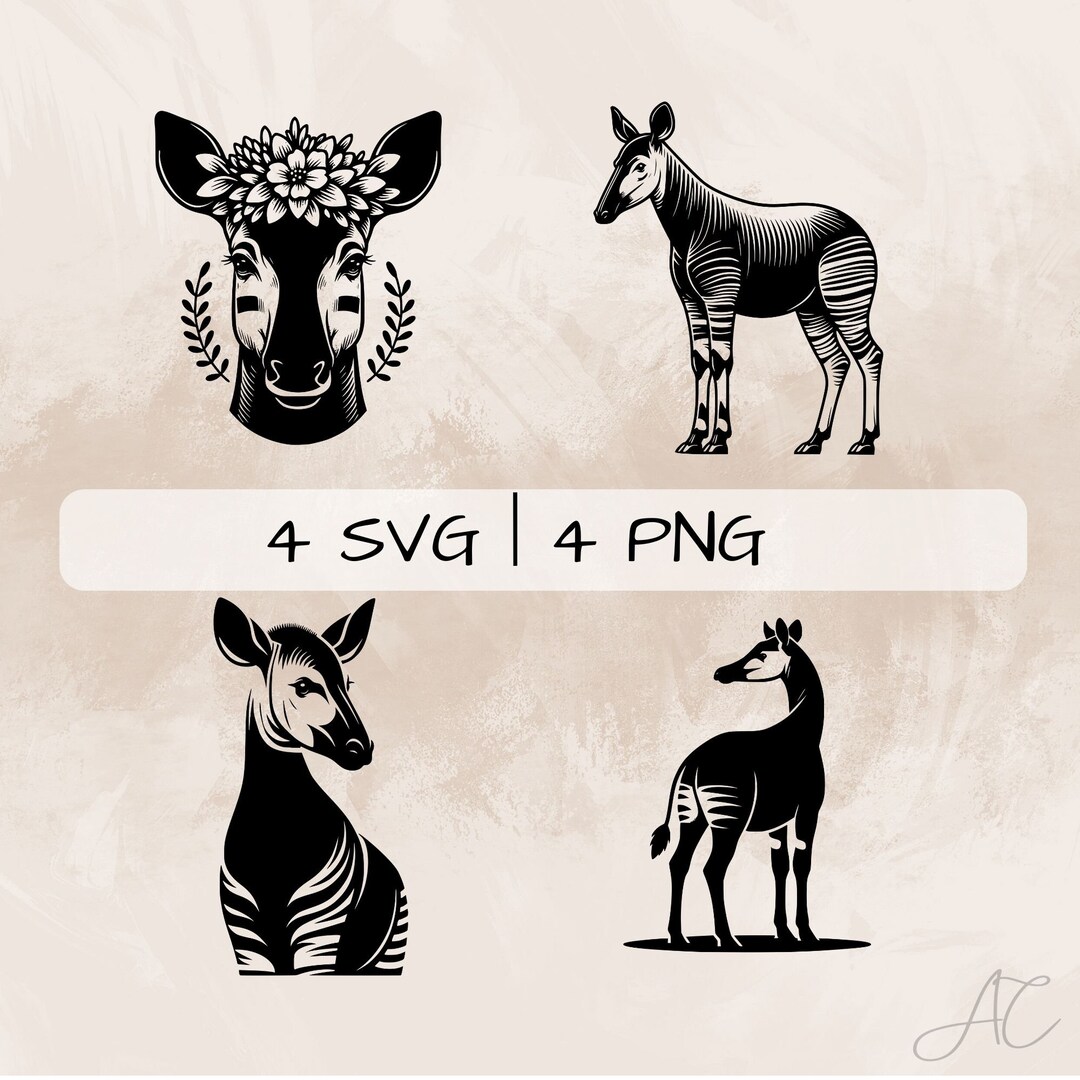 Okapi SVG Bundle, Cute Okapi PNG, Okapi and Flowers Clipart, Hand Drawn ...