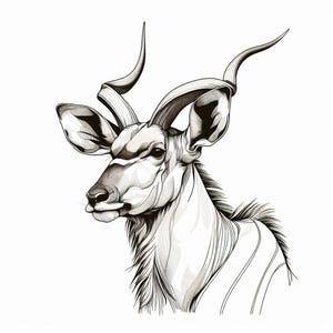 Delicate Kudu SVG Bundle, Kudu Line Art PNG, Kudu Face Clipart, Hand ...