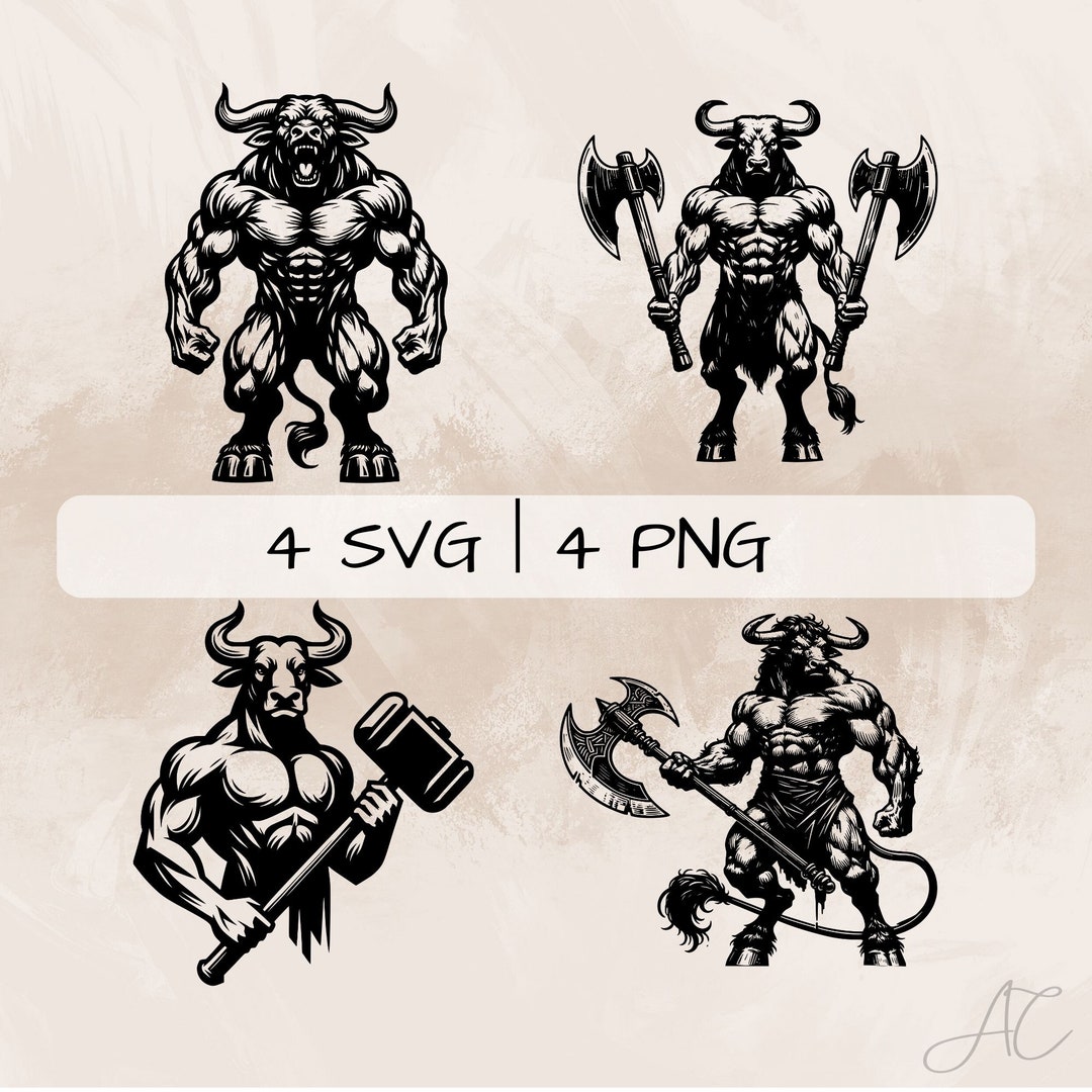 Minotaur SVG Bundle, Minotaur PNG, Mythology Clipart, Hand Drawn ...