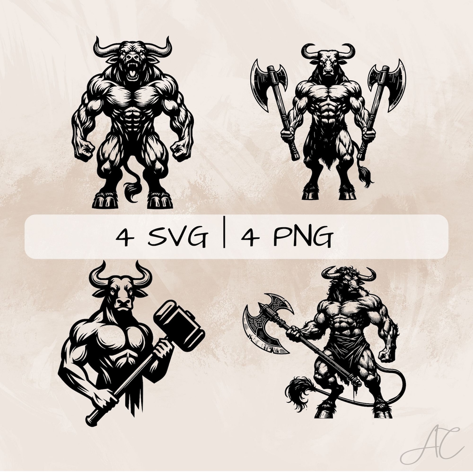 Minotaur SVG Bundle, Minotaur PNG, Mythology Clipart, Hand Drawn ...