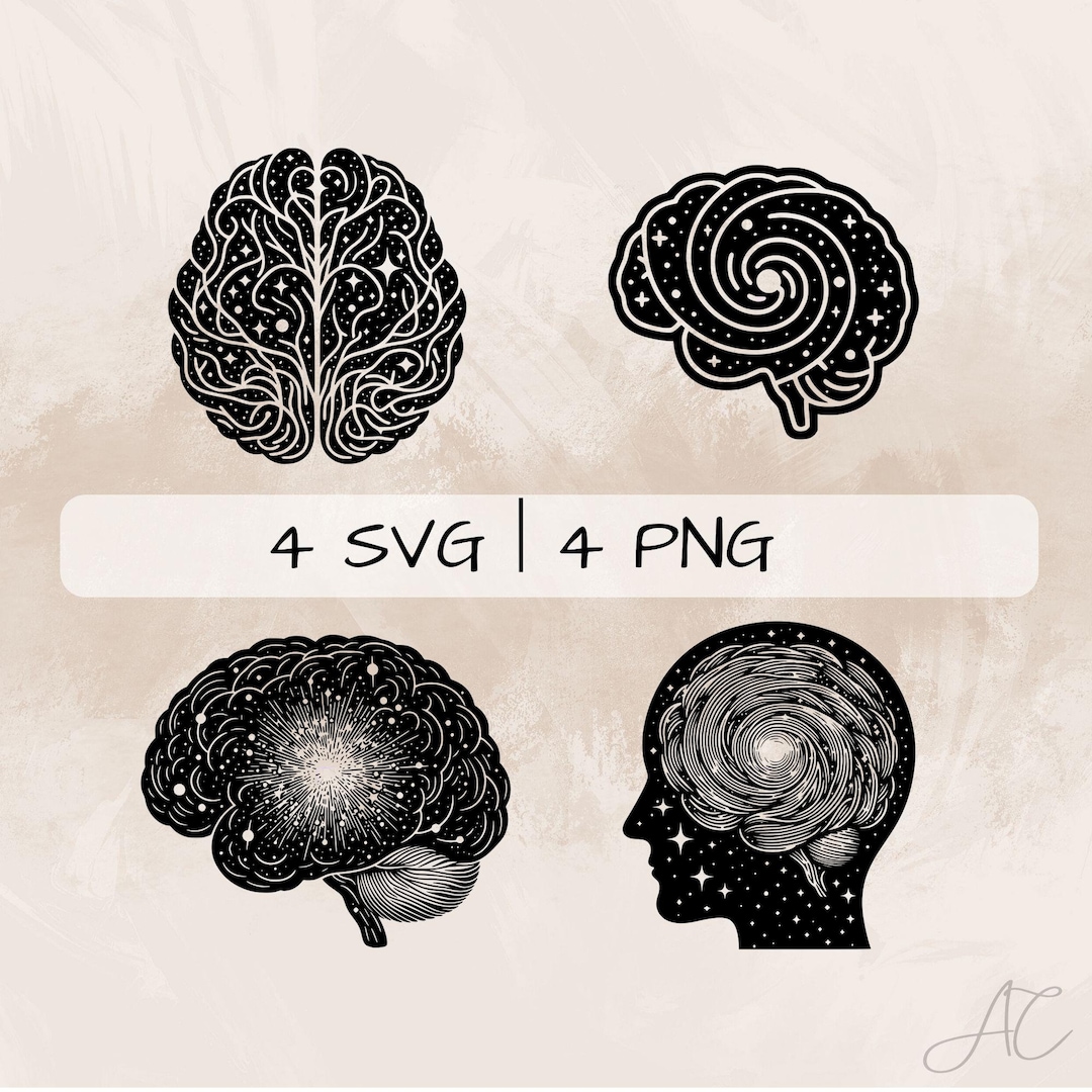 Galaxy Brain SVG Bundle, Brain PNG, Brain and Stars Clipart, Hand Drawn ...