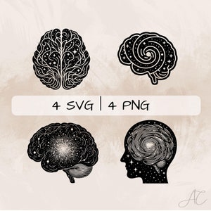 Galaxy Brain SVG Bundle, Brain PNG, Brain and Stars Clipart, Hand Drawn ...