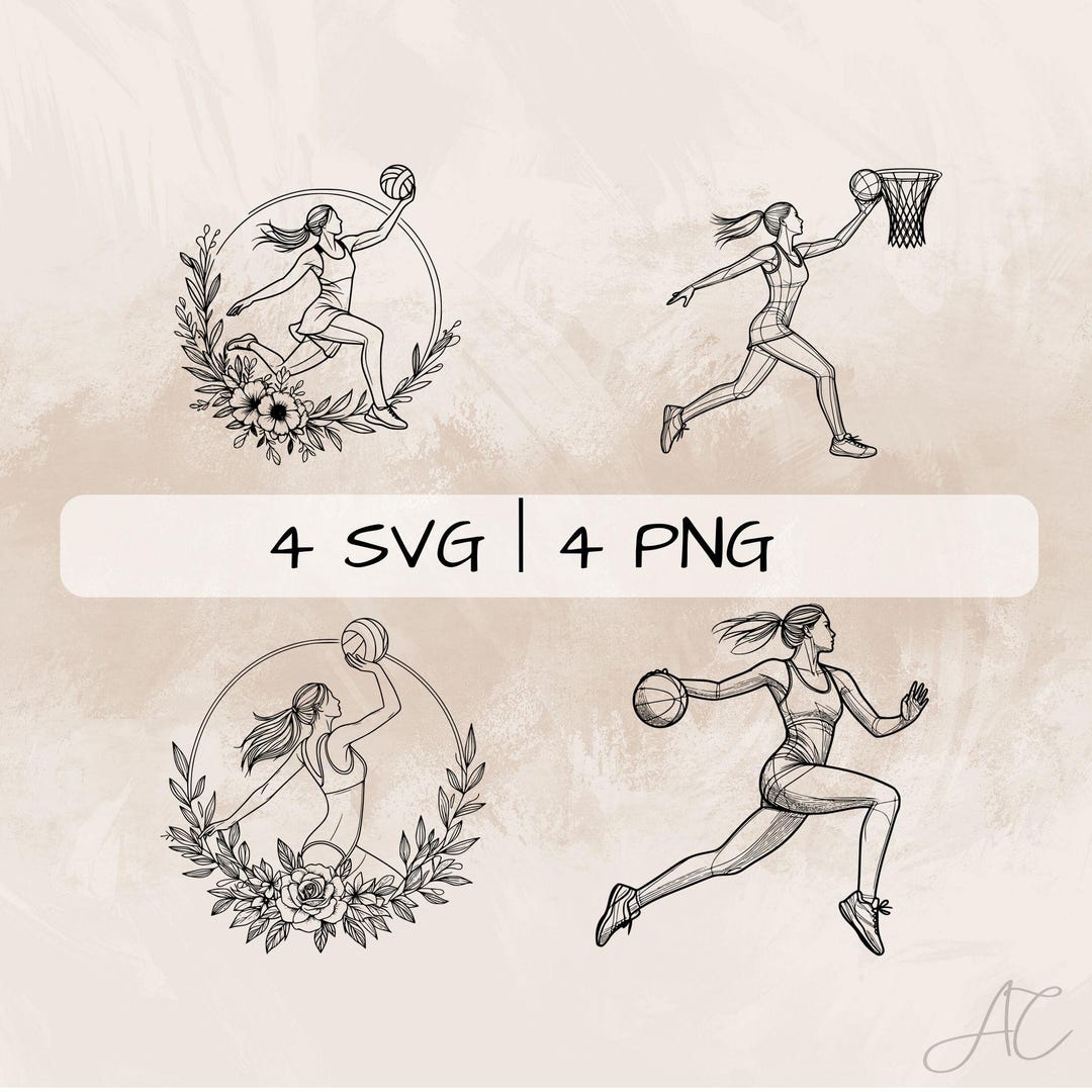 Delicate Netball SVG Bundle, Woman's Netball Line Art PNG, Netball Girl ...