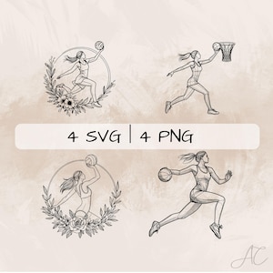 Delicate Netball SVG Bundle, Woman's Netball Line Art PNG, Netball Girl ...