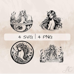 Nixie SVG Bundle, Mermaid PNG ,nixie Clipart, Hand Drawn Water Nixie ...